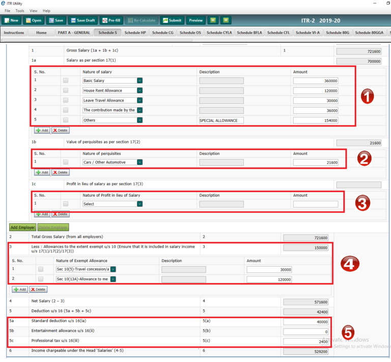 Details Of Income From Salary In ITR Form